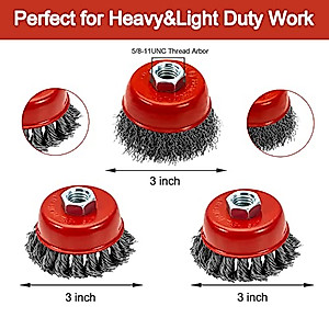 AUPREX Wire Wheel for 4 1/2 Angle Grinder, 4 Inch Knotted Coarse Crimped Wire Wheels, 3 Inch Knotted Coarse Crimped Wire Cup Brush, Angle Grinder Wire Wheel Cup Brush Set with 5/8-11UNC Threaded Arbor