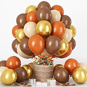 Orange Brown Balloons Set, 60Pcs 12 Inch Burnt Orange Tan Pastel Coffee Metallic Gold Retro Ivory White Cream Latex Balloons for Birthday Thanksgiving Fall Wedding Boho Bridal Shower Party Decorations