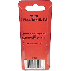 VETCO 7-Piece Security Torx Bit Set T-7, T-8, T-9, T-10, T15, T20, T25