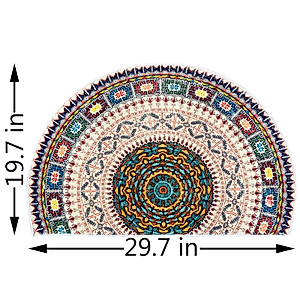 YHNUJMIK Half Round Kitchen Anti-Slip Bath Rug Kitchen Floor Mat Indoor Entrance Room Door Mat Boho Art Pattern Rug Suitable for Kitchen, Living Room, Bedroom, Bohemian Bathroom Doorway