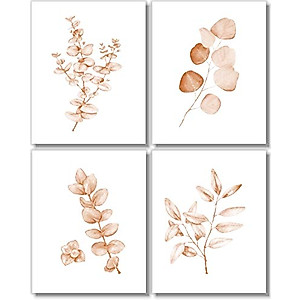 Botanical Prints Wall Art - Watercolor Eucalyptus Leaf Prints (Set of 4) - 8x10 - Unframed