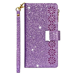 BOYUHII Silicone Protective Case for Phone for Samsung Galaxy A30 / A20 Multi-Card Slots Starry Sky Laser Carving Glitter Zipper Horizontal Flip Leather Case with Holder & Wallet & Lanyard ATCYE