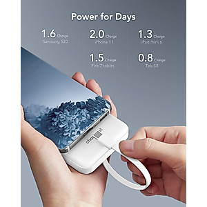Portable Charger with Built in Cables, Portable Charger with Cords Wires Slim 10000mAh Travel Battery Pack 6 Outputs 3 Inputs 3A Fast Charging Power Bank for Samsung Google Pixel LG Moto iPhone iPad