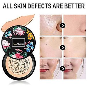 Mushroom Head Air Cushion BB Cream,Concealer Lasting Nude Makeup Moisturizing Pigment CC Liquid Foundation, Even Skin Tone Makeup Base Primer（Natural）