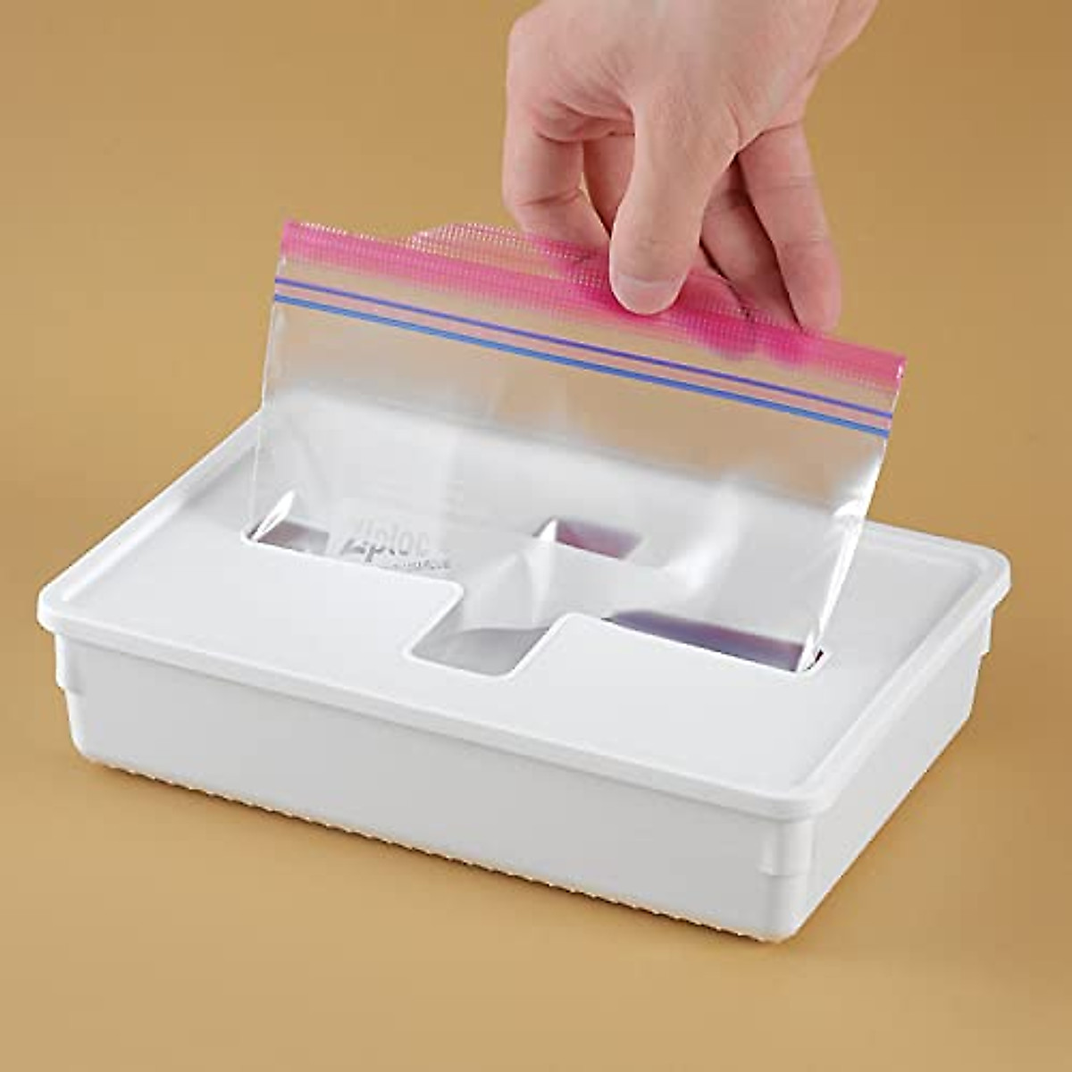 Ziplock Bag Organizer for Kitchen Drawer Pantry, 4 PC Plastic Bag Storage Organizer Container with Openable Top Lids, Suitable for Gallon Quart Sandwich Snack Bags