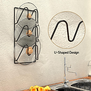 Jomoto 2-Pack Pot Lid Organizer, 6-Tier Pots & Pans Lid Holder Organizer for Cabinet or Wall/Door Kitchen Storage, No-Drill Adhesive Mount, Space-Saving Solution (Black)