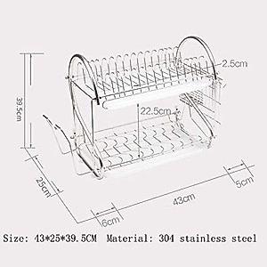 SDGH Dish Rack Stainless Steel Kitchen Racks Desktop Thick Double Drain Dish Rack Space Space Home Multi-Function Storage Shelf
