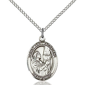 F A Dumont Sterling Silver St. Mary Magdalene Pendant with 18" Stainless Steel Lite Curb Chain. Patron Saint of Penitent Sinners