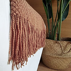 LOMAO Knitted Throw Blanket with Tassels Bubble Textured Lightweight Throws for Couch Cover Home Decor (Caramel, 50x60)