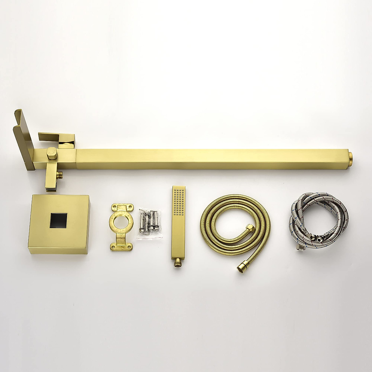 SHAMANDA Luxury Freestanding Bathtub Faucet Single Handle Waterfall Tub Filler with Handheld Shower Brushed Gold, Floor Mounted, FL701-3