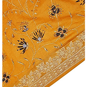 Peegli Vintage 100% Pure Silk Saree Yellow Woven Dress Making Fabric DIY Craft Sari