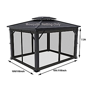 SunCula Replacement Universal Gazebo Netting 4 Panels with Zipper for Garden Patio Yard, ONLY Netting(10'x10', Black)