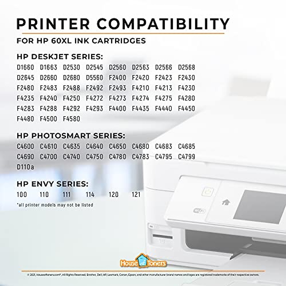Houseoftoners Remanufactured Ink Cartridge for HP 60XL for HP PhotoSmart C4780 C4795 C4680 C4650 D110 D110a DeskJet F4480 F4280 F4580 D2530 D2545 D2680 (2 Black) [Does Not Read Ink Level]
