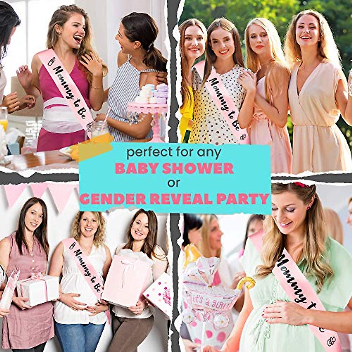 CORRURE Baby Shower Sash for Girl - 'Mommy to Be' Sash With Beautiful Pink Ribbon and Black Foil Text - Ideal Gender Reveal, Baby Shower, Welcome Baby, Mom to Be or Baby Sprinkle Gift