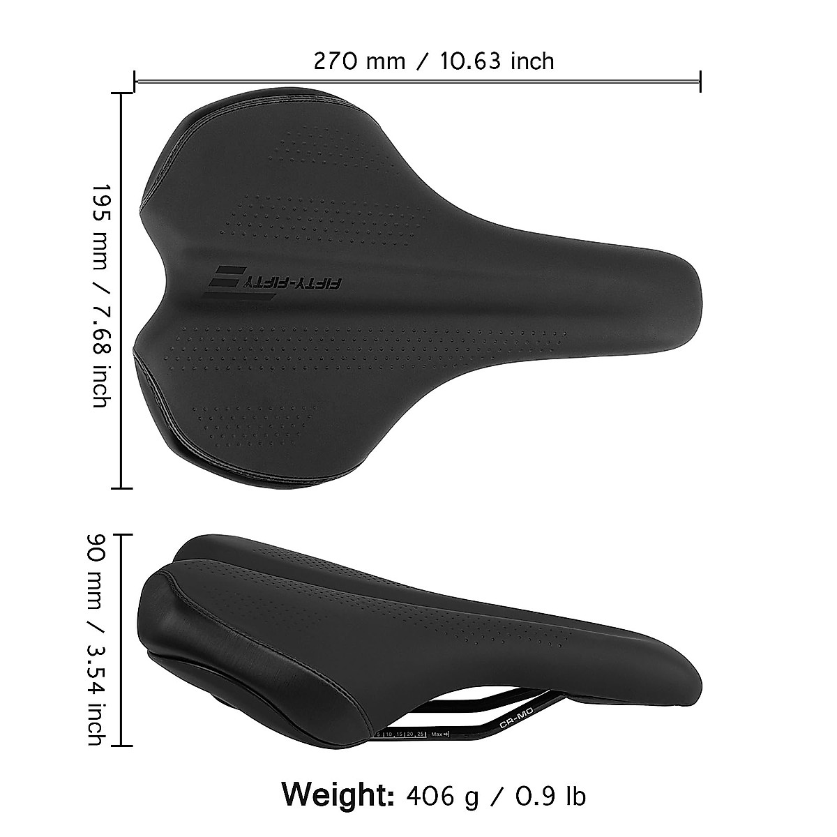 FIFTY-FIFTY Mountain Bike Saddle, Comfortable Memory Foam Bicycle Seat, Soft Waterproof Bicycle Seat for Men and Women, Compatible with MTB, Road Bike
