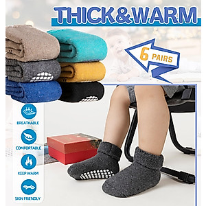 Kids Baby Boy Girls Wool Socks Thick Animal Stripe Winter Soft Warm Thermal Child Toddler Boot Cozy Crew Socks 6 Pairs (Bear, 3-5 Years)