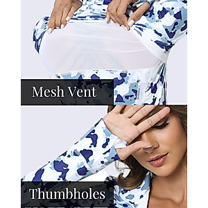 GYM RAINBOW Women's Cropped Full Zip Athletic Jackets Lightweight Slim Fit Workout Jacket with Thumb Holes(#6 Blue And White Camo,Medium)