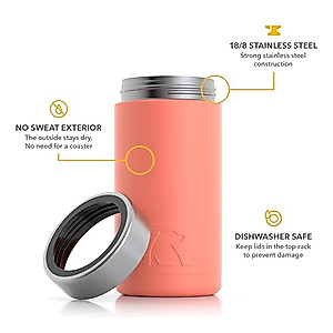 RTIC Craft Can Cooler Insulated, Beer, Beverage, Bottle, Soda Can Cooler with Lid, Stainless Steel Metal, Double Wall Insulation Coozie for Cans, Sweat Proof, Coral, 16 oz