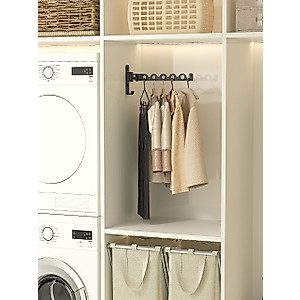 Dr.DJ Wall Hanger for Clothes, Coat Hanger Wall Mounted Matte Black Retractable Clothes Drying Organizer Rack Garment Hooks Aluminium Folding Indoor Wall Hanger Space Saver (2 Racks) Black