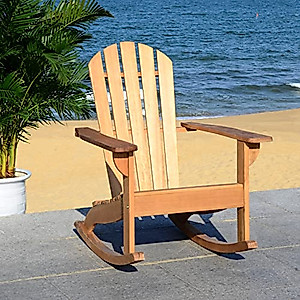 Safavieh PAT7042A Outdoor Collection Brizio Teak Rocking Adirondack Chair, Natural
