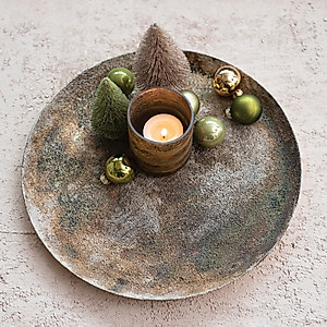 Creative Co-Op Round Decorative Metal Tray, Distressed Pewter Finish