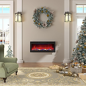 42 Inch Electric Fireplace Recessed and Wall Mounted, LED Linear Fireplace with Remote Control Ultra-Thin and Low Noise 1500W Adjustable 6 Flame Options, Timer