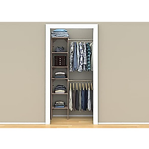 ClosetMaid SuiteSymphony Wood Closet Organizer Starter Kit with Tower and 3 Hang Rods Shelves, Adjustable, Fits Spaces 4 – 9 ft. Wide, Natural Gray, 16"
