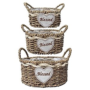 Cnzodiac Storage Baskets Shelf Baskets for Storage Cube Storage Bins Wicker Woven Rattan Solid Storage Organizer Decorative Rustic Nesting Baskets for Indoor Planter, Boho Home Decor Gift, 3 Pack
