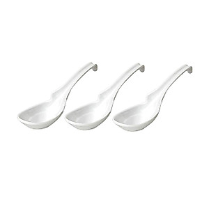 JapanBargain, Japanese Soup Spoons with Hook Chinese Spoons Wonton Spoons Ramen Spoons Ladle Style Soup Spoons, White Color, 3 Pack