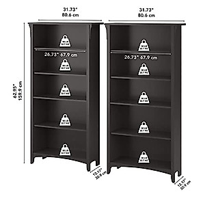 Bush Furniture Salinas 5 Shelf Bookcase - Set of 2 | Large Open Bookcase with 5 Shelves in Vintage Black | Sturdy Display Cabinet for Library, Bedroom, Living Room, Office | Tall Accent Shelf