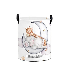 Cute Little Elephant Giraffe Storage Bin, Waterproof Oxford Fabric Clothes Basket Organizer for Laundry Hamper,Toy Bins,Gift Baskets, Bedroom, Clothes,Baby Nursery