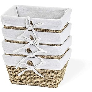Red Co. Multi-Purpose Nesting Seagrass Basket with Handles and Liners Set of 4, Storage Containers, Home Organizers