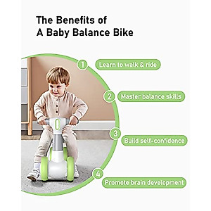 Lillilook Baby Balance Bike for Toddlers 1-3 Years Old, Riding Toys with 4 Wheels for Chilren Age 2, No Pedal Anti-Drop Baby Walker Bicycle, Kids First Bike Birthday Gift, for Boys Girls