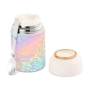CUPADA Leopard Print Animals Food Jar for Hot and Cold, Bling Colorful Insulated Food Jars Vacuum 17OZ with Folding Spoon for Work Trip Picnic Camping