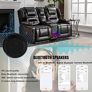 SAMERY Power Recliner Loveseat - Electric RV Reclining Loveseat with Console - 67" Double Recliner 2-Seater RV Sofa Couch with USB/LED Strip for Living Room - Home Theater Seating