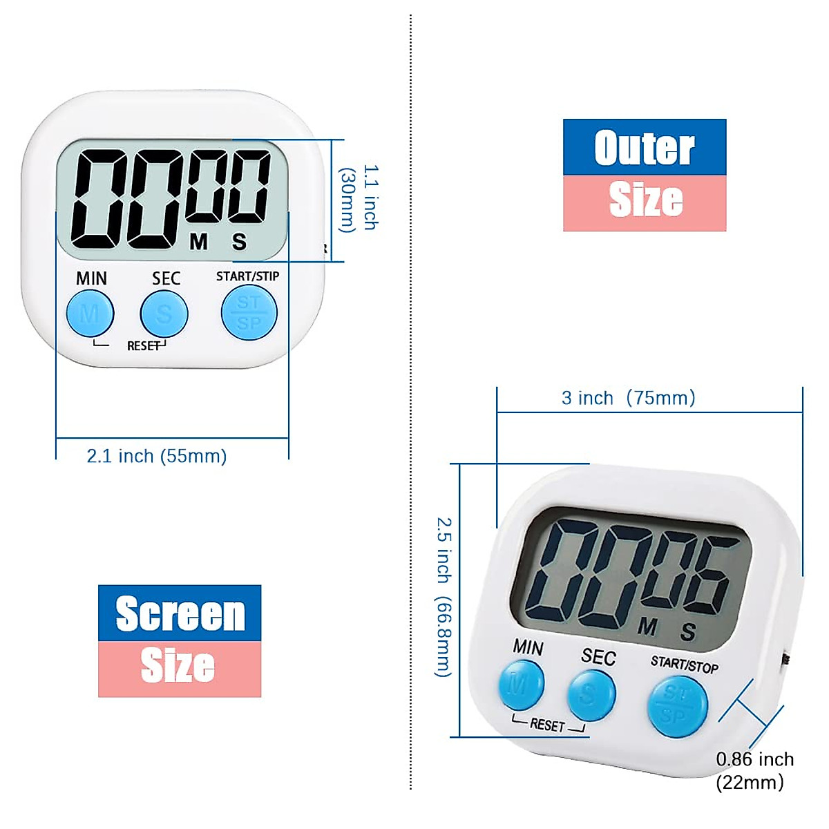 4 Set Digital Kitchen Timer Magnetic Backing Stand, Timers for Baking, Kitchen, Study, Exercise Training, Count up&Count Down Clock Loud Alarm(Include Battery)