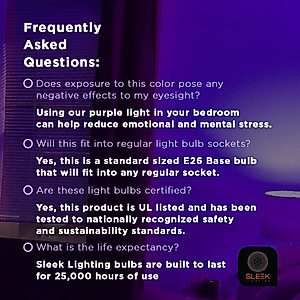 SLEEKLIGHTING Purple Light Bulb A19 LED, 120 Volt - 3-Watt Outdoor Light Bulbs- Medium Base - UL-Listed Purple LED Light Bulb- Lasts More Than 20,000 Hours 4pack