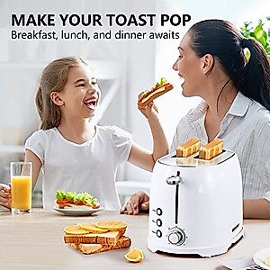 REDMOND Toaster 2 Slice, Stainless Steel Toaster with 1.5”Wide Slots, Retro Toaster 2 slice with Cancel, Bagel, Deforst Functions, 7 Browning Levels, Removable Crumb Tray, White