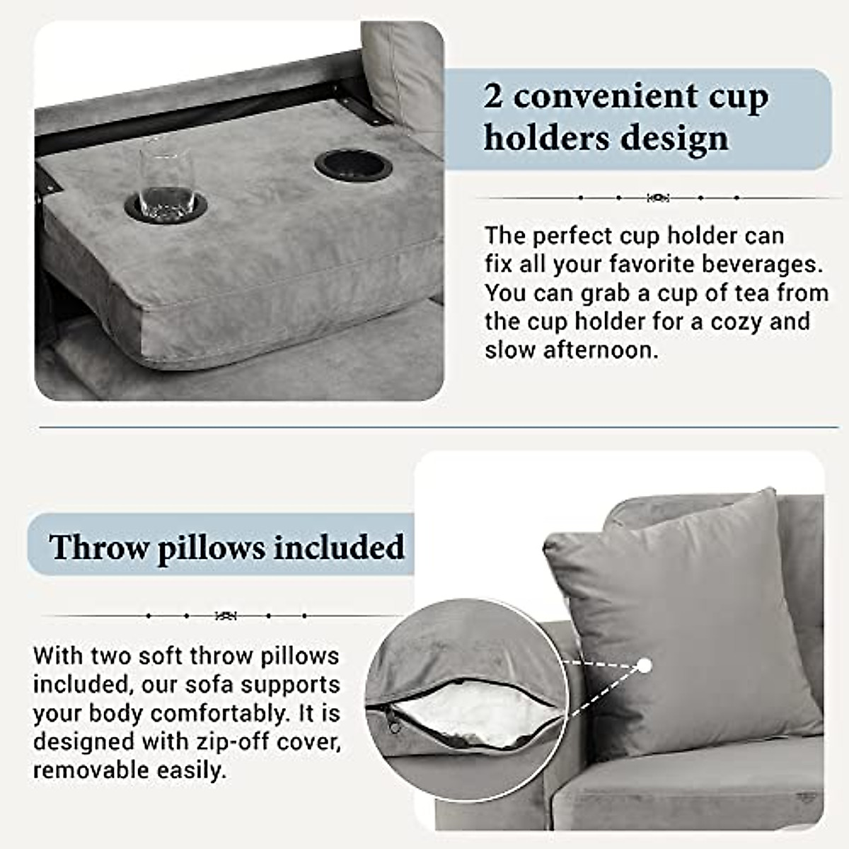 Eafurn L Shaped Sectional Reversible Chaise and Drop Down Table & Cupholders, Upholstery Corner Storage Ottoman, Tufted Convertible Sofa & Couch for Living Room Furniture Set, Gray 104.5"