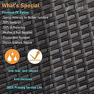 PHI VILLA 9 Pieces Patio Dining Set for 8, Rattan Wicker Chairs and E-Coating Expandable Rectangular Metal Table, Outdoor Dining Table and Chairs Furniture for Backyard Deck Garden Porch