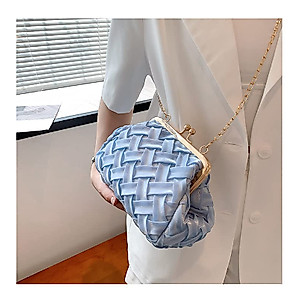 RZTA Women's Evening Bag Woven Small Design Chain messenger bag Party Prom Clutch Purse Floral Bride Wedding Handbag D1-Blue