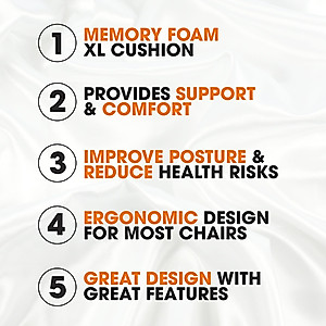 Cheer Collection Extra Large Seat Cushion | Memory Foam Comfort Pad for Prolonged Sitting with Removable Washable Cover