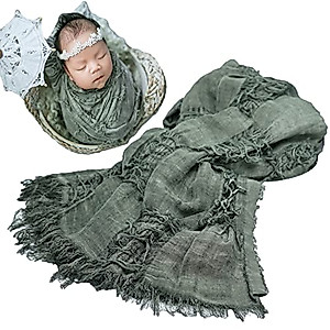 Zeroest Newborn Photography Vintage Wrap Newborn Photography Props Fringed Texture Wraps Infant Baby Photoshoot Outfits Posing Blanket (Green)