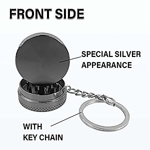 yacool Mini Metal Spice Grinder 1.18 inch silver grey, with 25mm Diameter Metal Key Chain Rings*2, Cute Key Chain for Men and Women