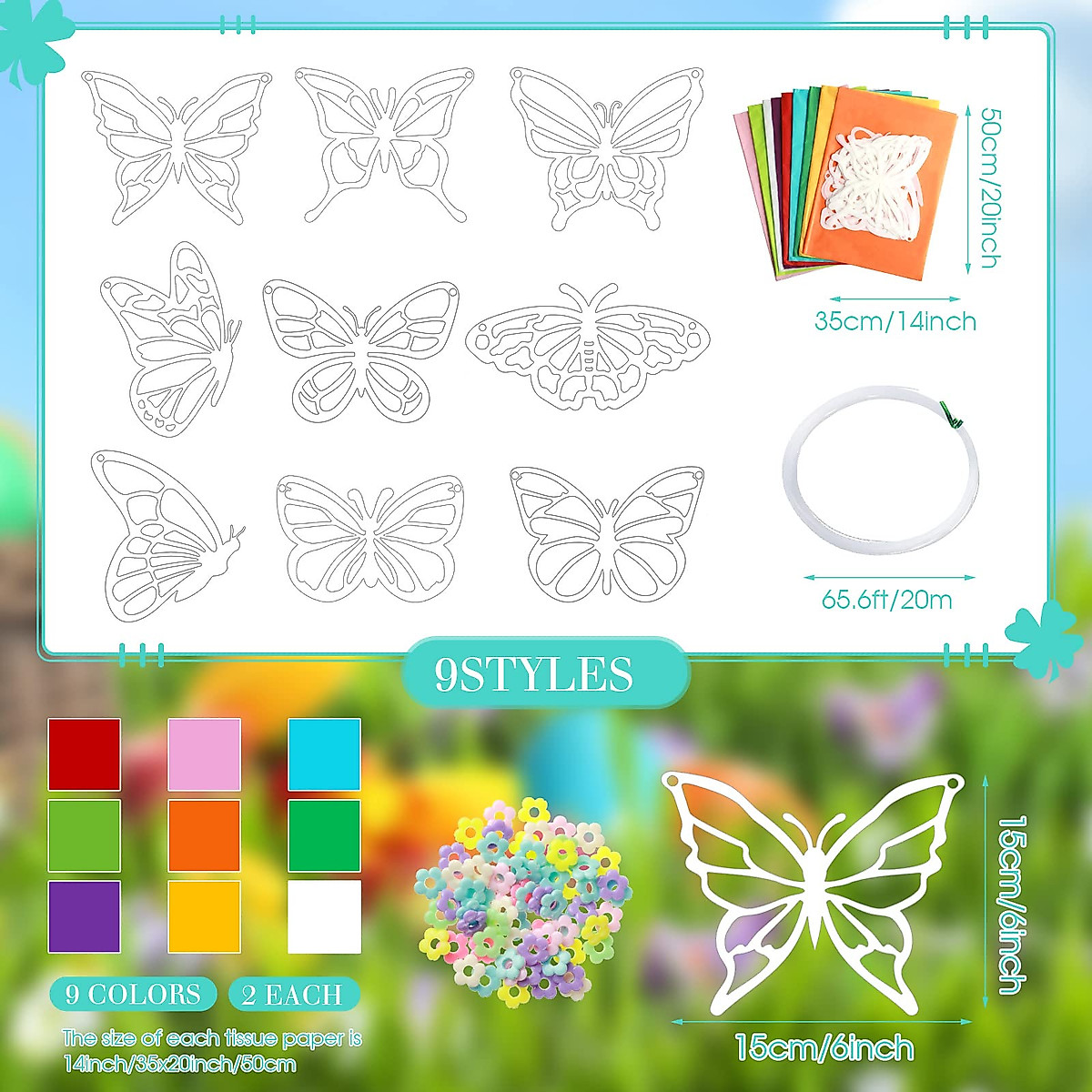 18 Pieces Suncatcher Kit for Kids Butterfly Suncatcher Kit Tissue Paper Butterfly Suncatcher Craft Spring Summer Window Art Kit with 18 Tissue Paper for Spring Summer Craft DIY Butterfly Party Favor