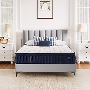 Suiforlun 14" Hybrid Mattress Queen with Ice Silk Cover, 7-Zone Pocketed Coils and Gel Memory Foam for Instant Cooling Comfort and Support, Euro Top Medium Firm Mattress in A Box, 120 Nights Trial