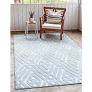 Unique Loom Sabrina Soto Outdoor Collection Geometric, Modern, Vibrant, Trellis Contemporary Area Rug, 9' 0" x 12' 0", Light Blue/Ivory