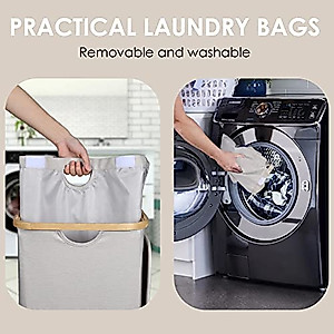 zzolee - Laundry Basket 140L with Lid, Extra Large Laundry Hamper with 3 Removable Liners (3 Compartments), Holds Up to A Week's Worth of Clothes for Family, 22x15x26 inch (Beige)