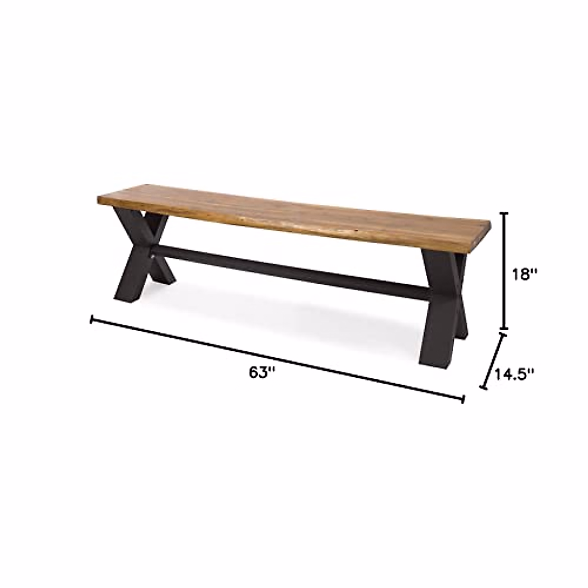 Christopher Knight Home Sanibel Outdoor Acacia Wood Dining Bench, Teak Finish / Rustic Metal