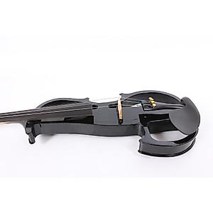 Yinfente 16inch Electric Viola solid wood with ebony viola fingerboard, chin rest, viola pegs, viola case bow, black silent voila for professional or beginners to practice (black)
